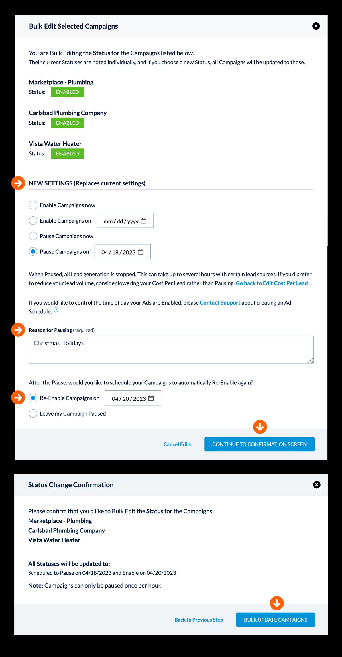 How to Pause or Enable a Campaign
