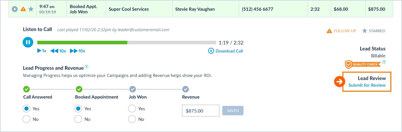 Submitting a Lead for Review