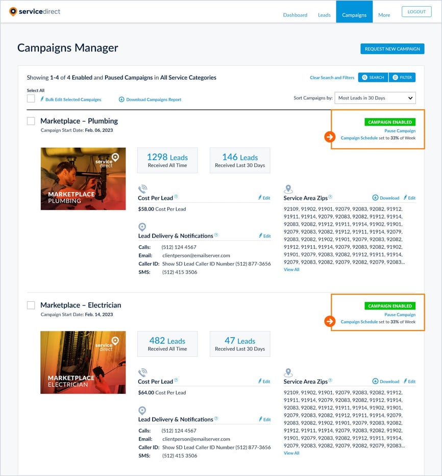 Using the Campaigns Manager